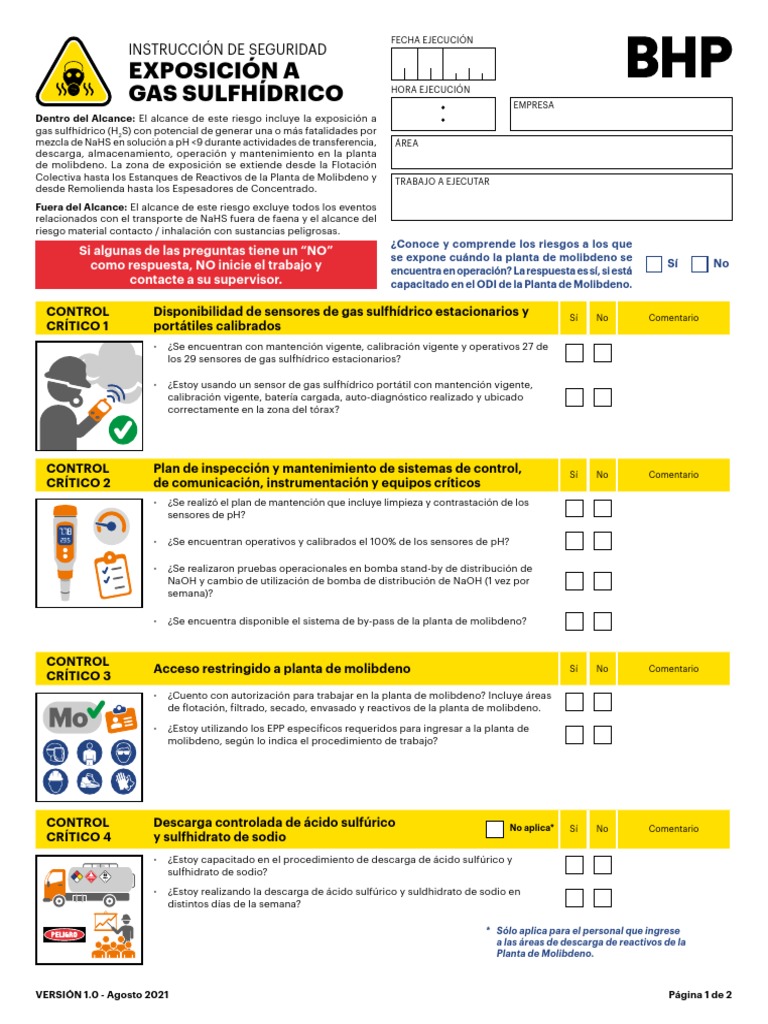 BHP - IS Exposicion A Gas Sulfhidrico - Agosto2021 - v2 | PDF ...