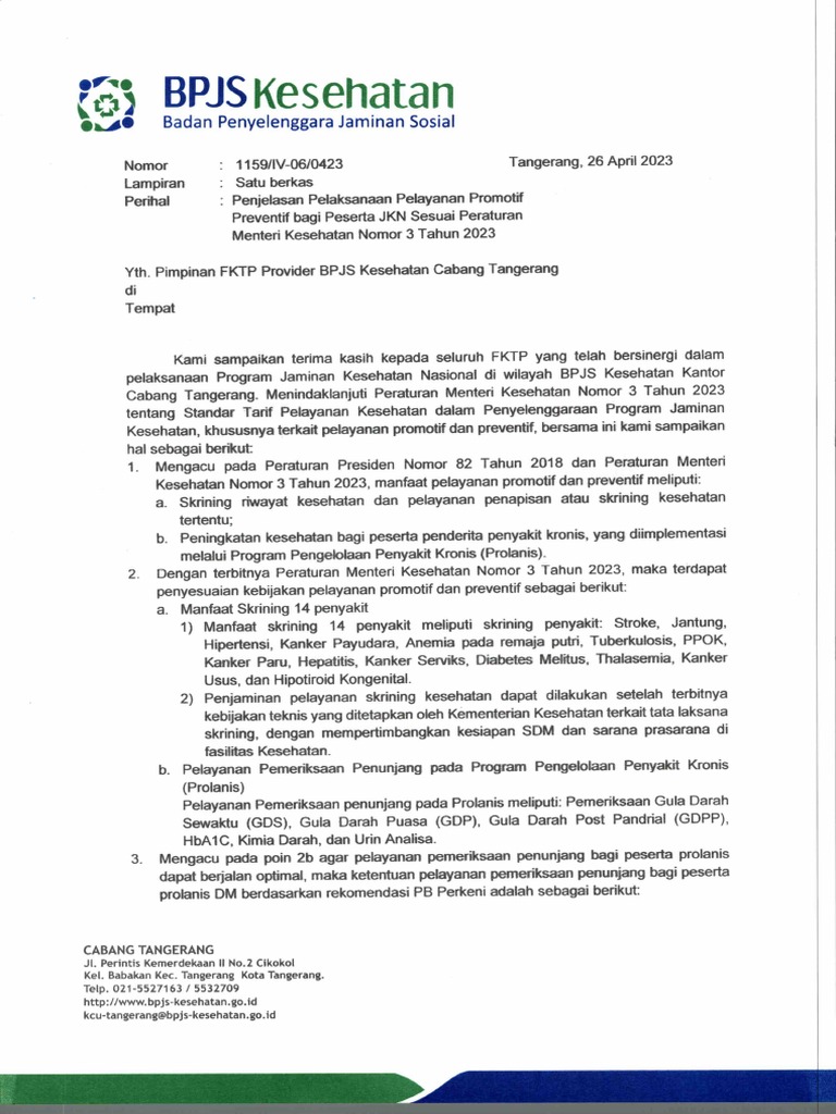 Pelaksanaan Laboratorium Prolanis Berdasarkan PMK 3 Tahun 2023 | PDF