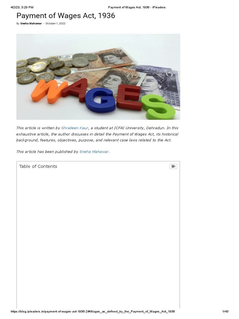 Payment of Wages Act, 1936 | PDF | Employment | Wage