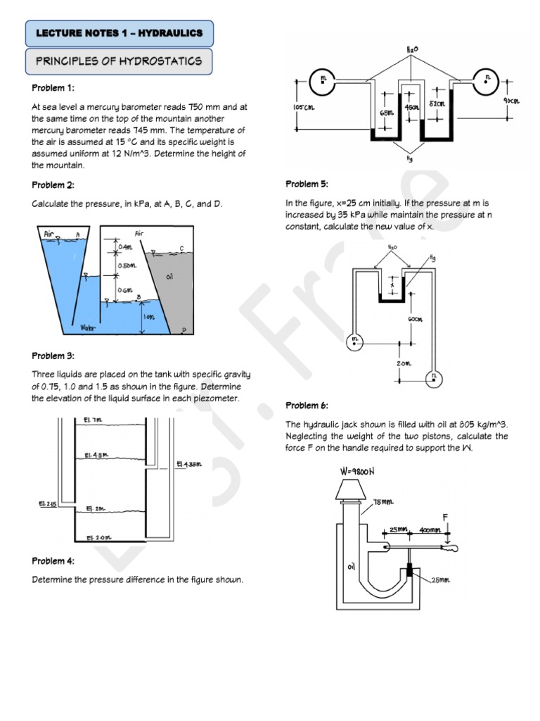 Hydraulics Problem Set | PDF | Pressure | Metrology