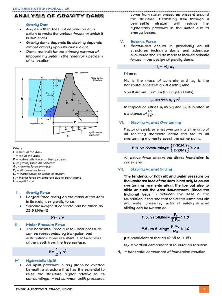 Hydraulics Lecture Notes 4 - Analysis of Gravity Dams | Download Free ...