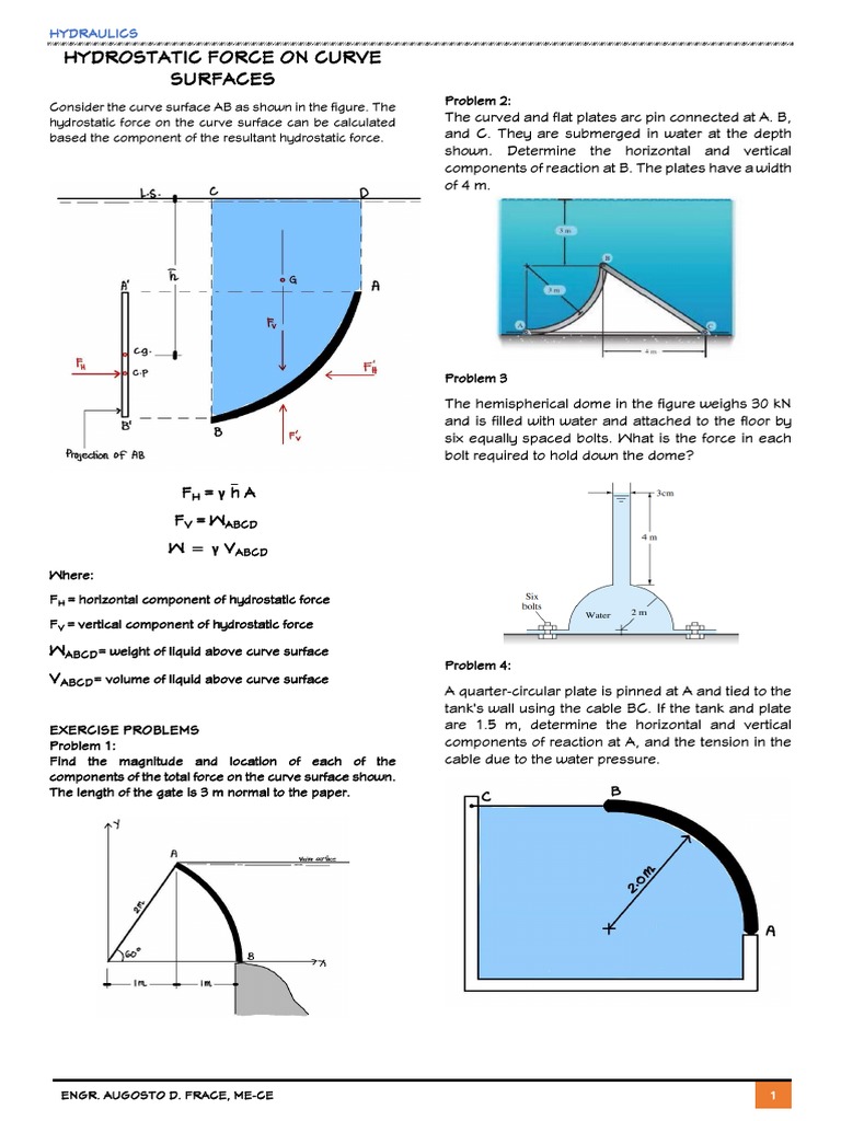 Hydraulics Lecture Notes 3 - Hydrostatic Force On Curve Surface | PDF