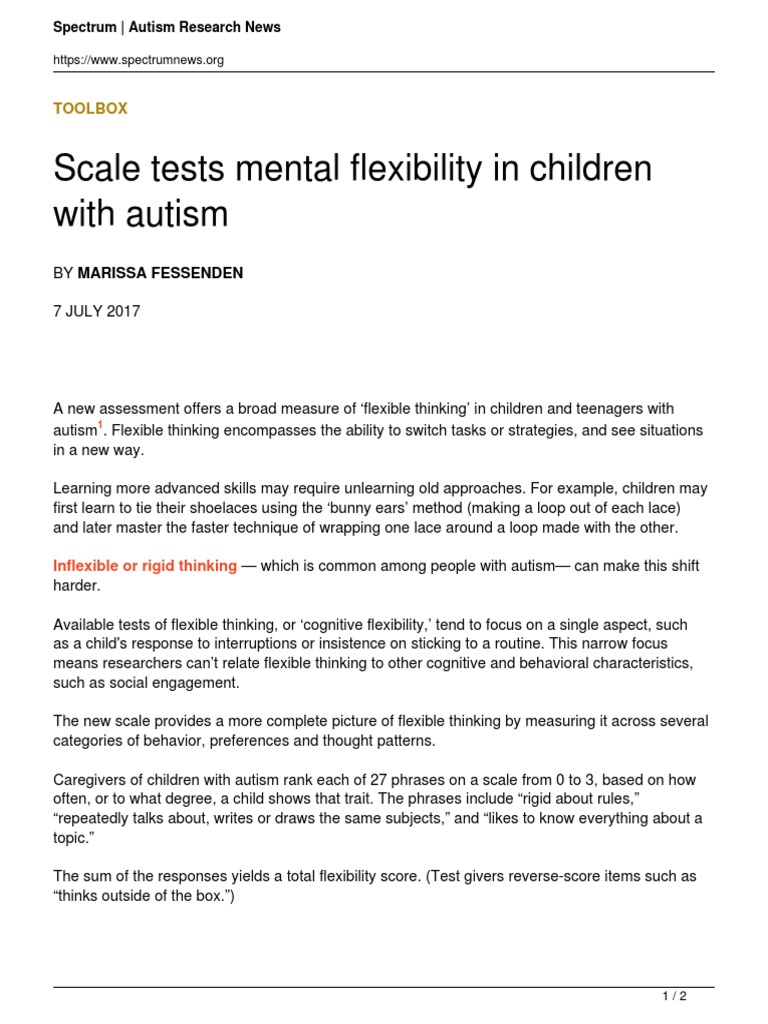 New Scale Measures Cognitive Flexibility in Autism | PDF | Autism ...
