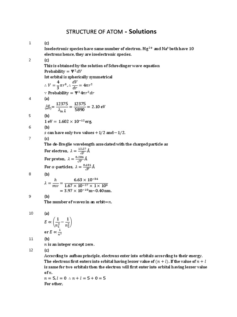 Atomic Structure Solutions | PDF | Electron | Atomic Orbital