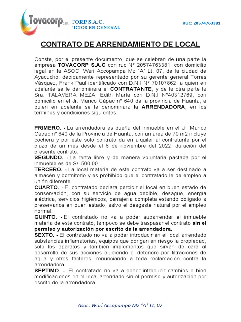 Contrato de Arrendamiento de Local | PDF