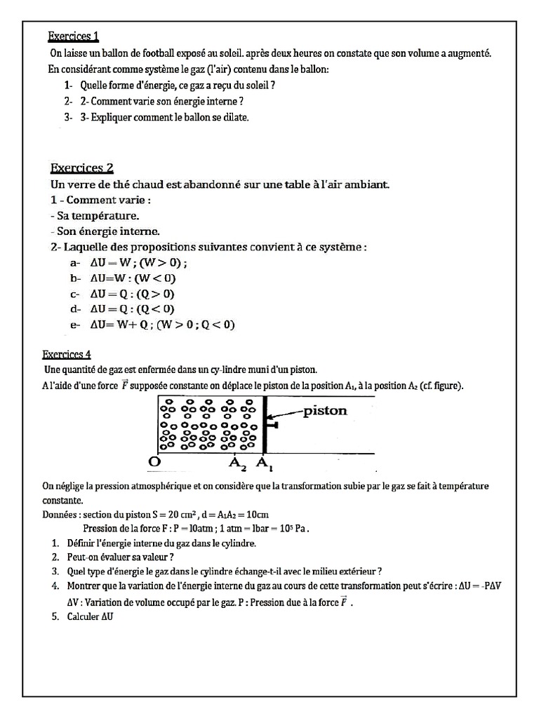exercice energie interne.docx | PDF