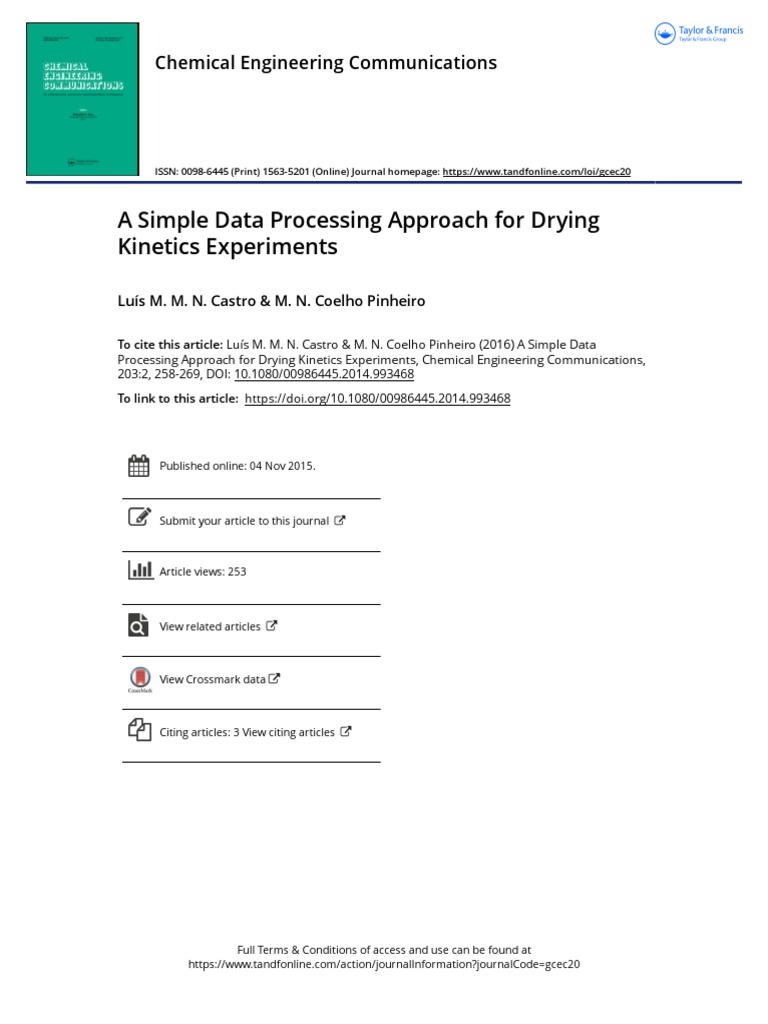 A Simple Data Processing Approach For Drying Kinetics Experiments | PDF ...