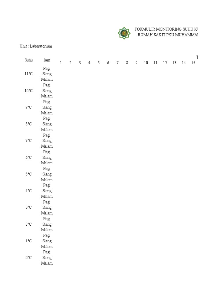 Formulir Monitoring Suhu Kulkas Reagensia | PDF