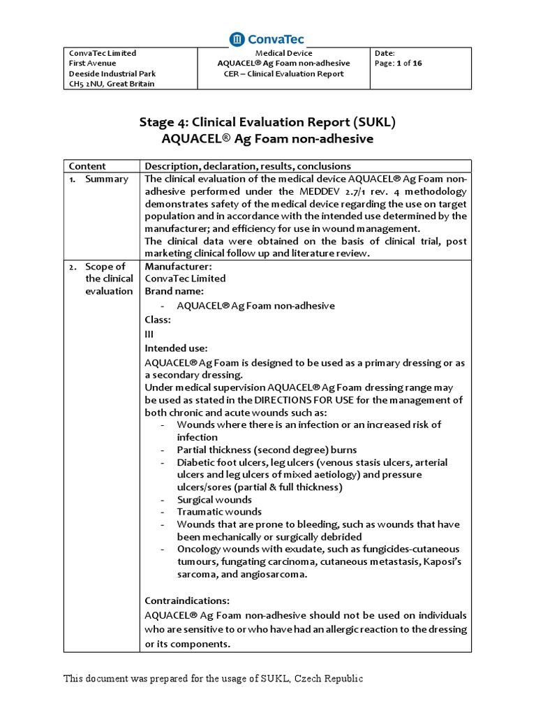 CER Aquacel Ag Foam Nonadhesive | PDF | Wound | Clinical Trial