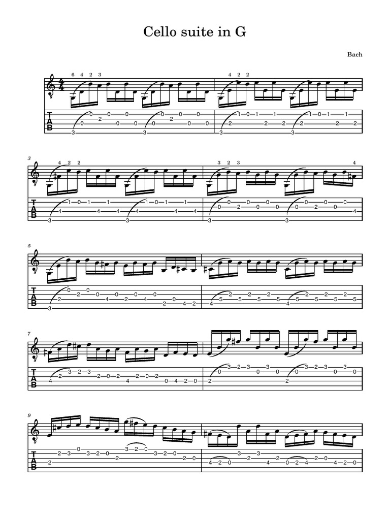 Cello Suite Tab PDF | PDF | Johann Sebastian Bach | Musical Instruments