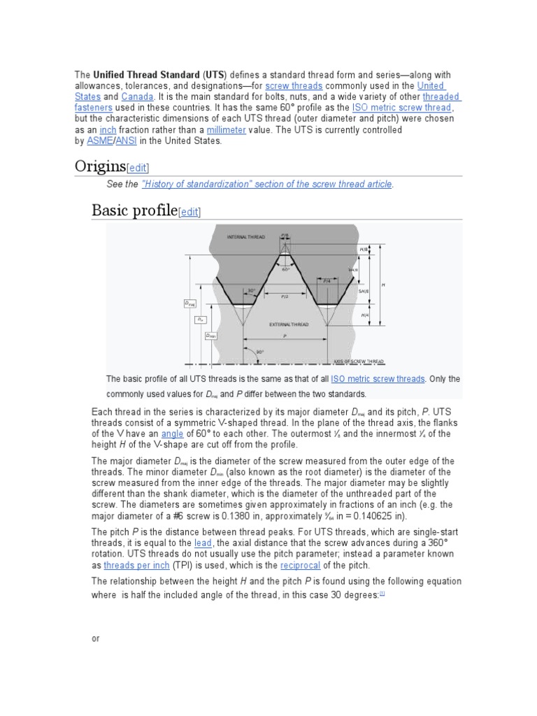 Unified Thread Standard | PDF | Screw | Cutting Tools