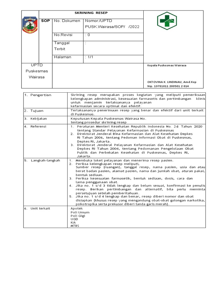 Sop Skrining Resep - Compress | PDF