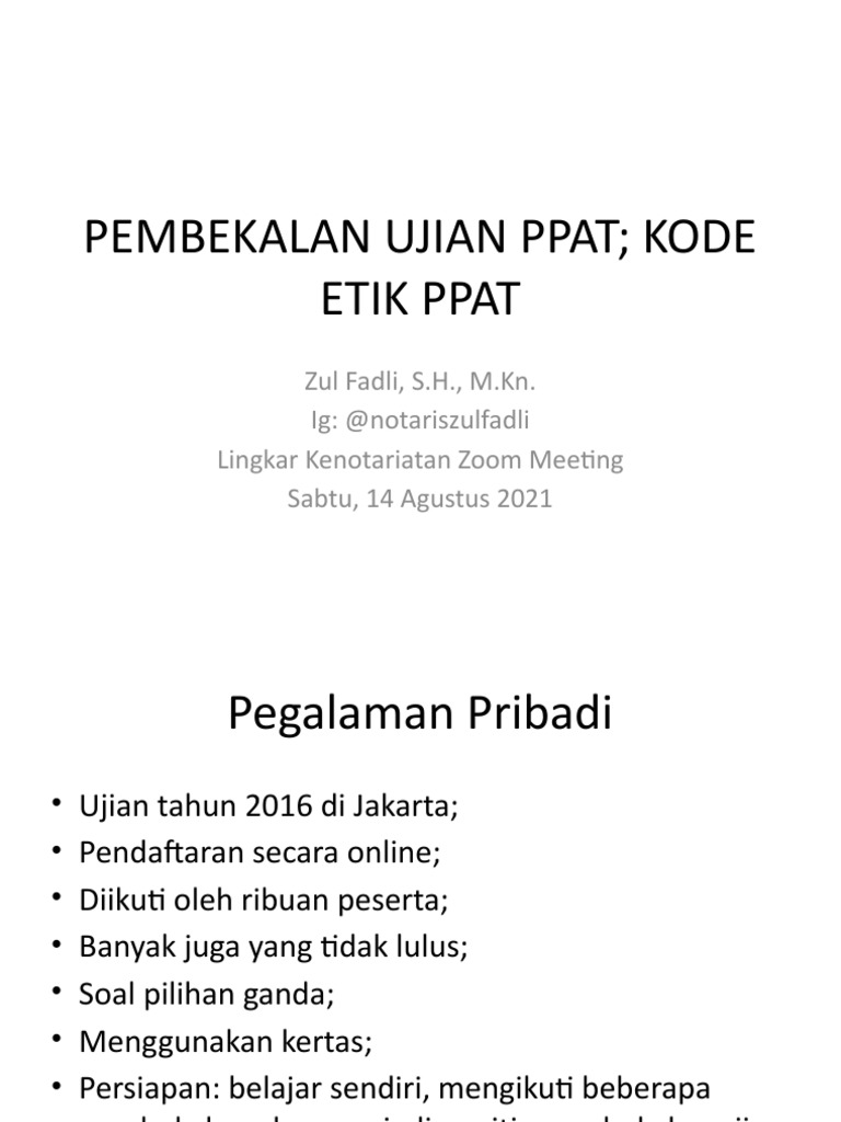 Pembekalan Ujian Ppat Kode Etik Ppat 2 | PDF