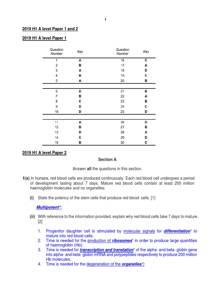 2019 H1 A Level Biology Exam Papers | PDF | Wellness | Science ...