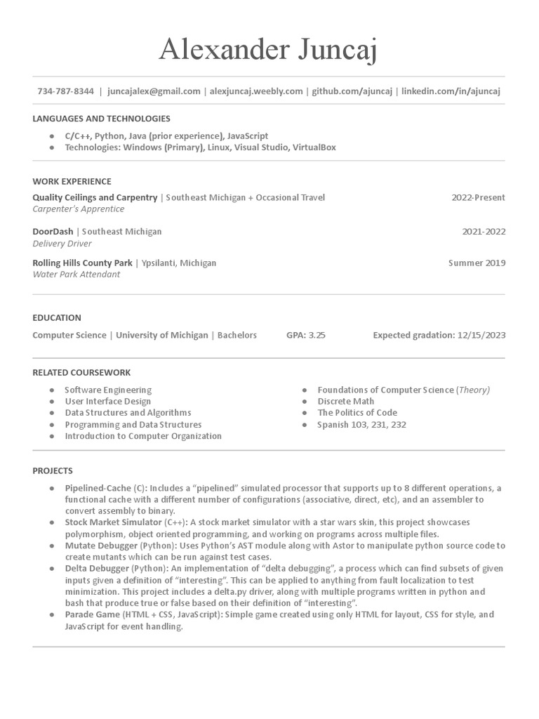 Resume 2023 - Alexander Juncaj 1 | Download Free PDF | Python (Programming Language) | Computer ...