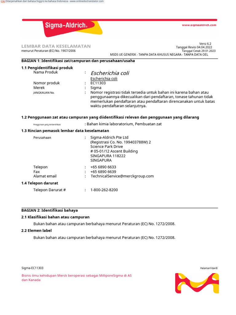 Msds e Coli - En.id | PDF