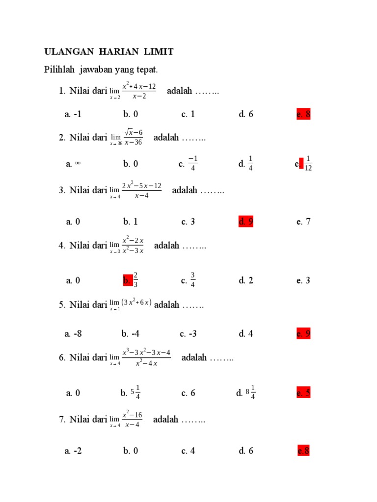 Ulangan Harian Limit - 2 | PDF