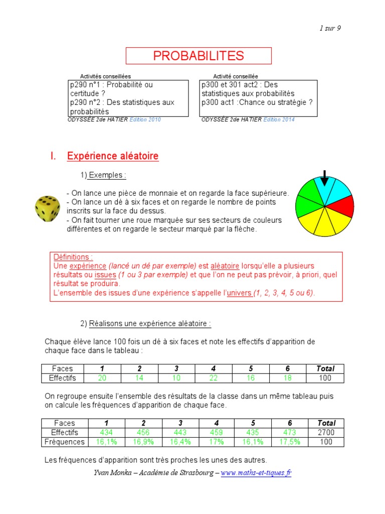 Probabilités et expériences aléatoires | PDF | Probabilité ...