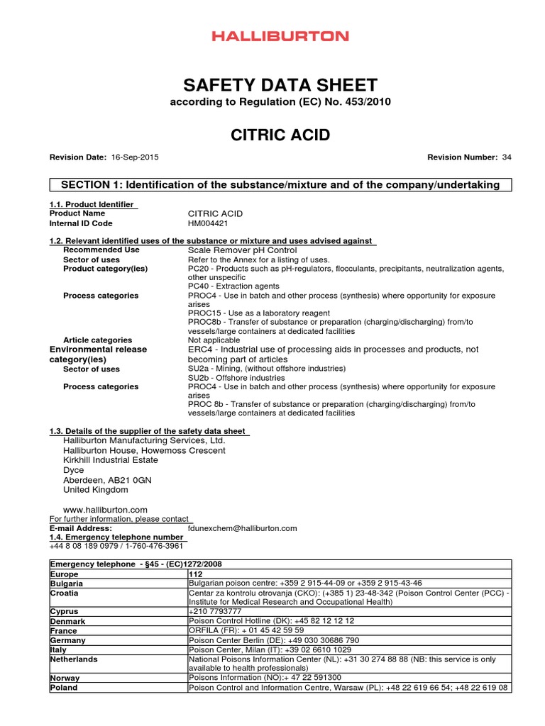 Citric Acid Safety Guide | PDF | Personal Protective Equipment ...