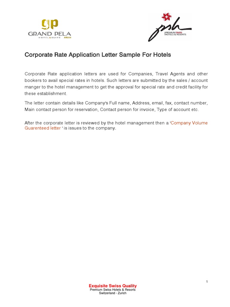 Corporate Rate Application Letter Sample For Hotels (2017 - 05 - 15 13 ...
