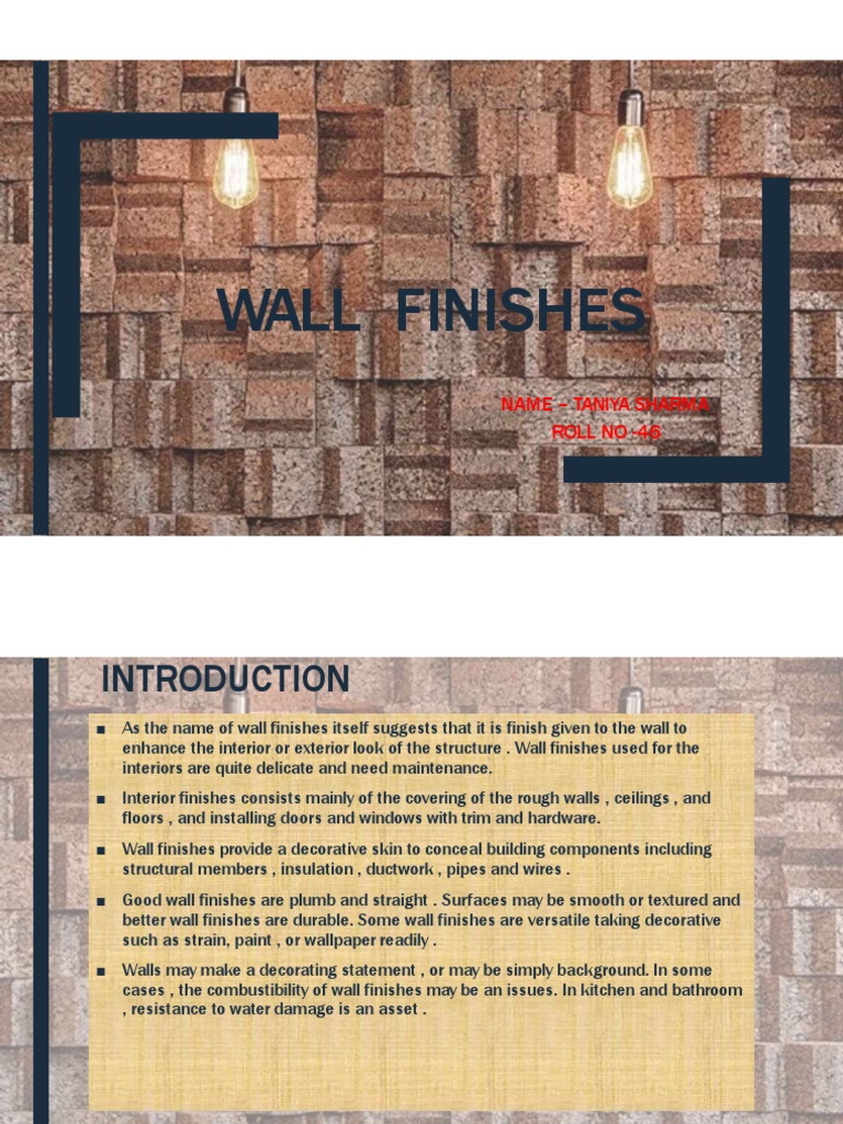 Wall Finishes PPT (1) (1) Taniya PDF | PDF | Plaster | Cement