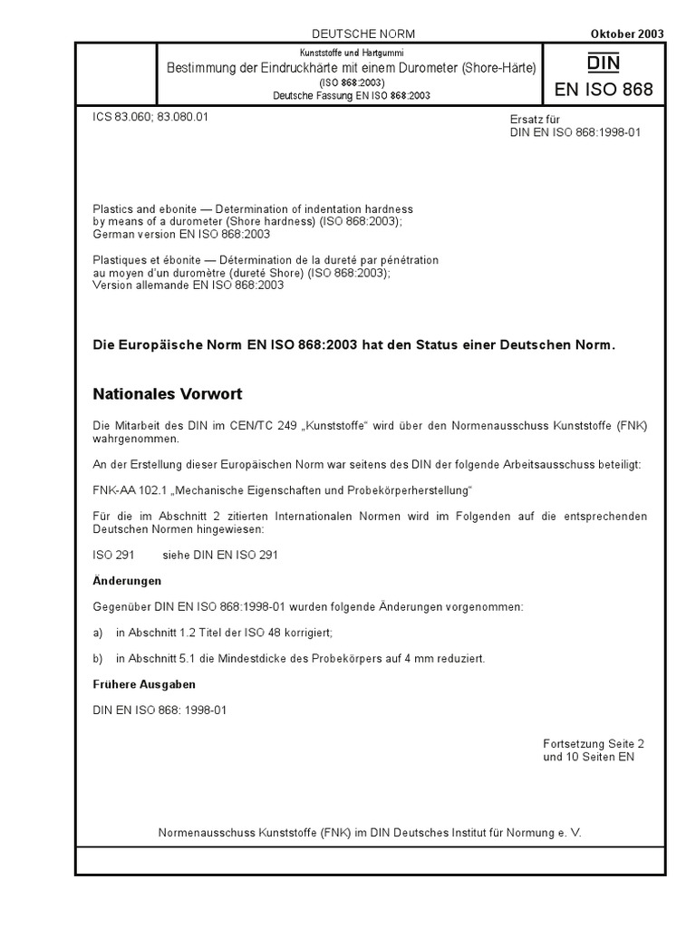 Din en Iso 868 2003-10 | PDF