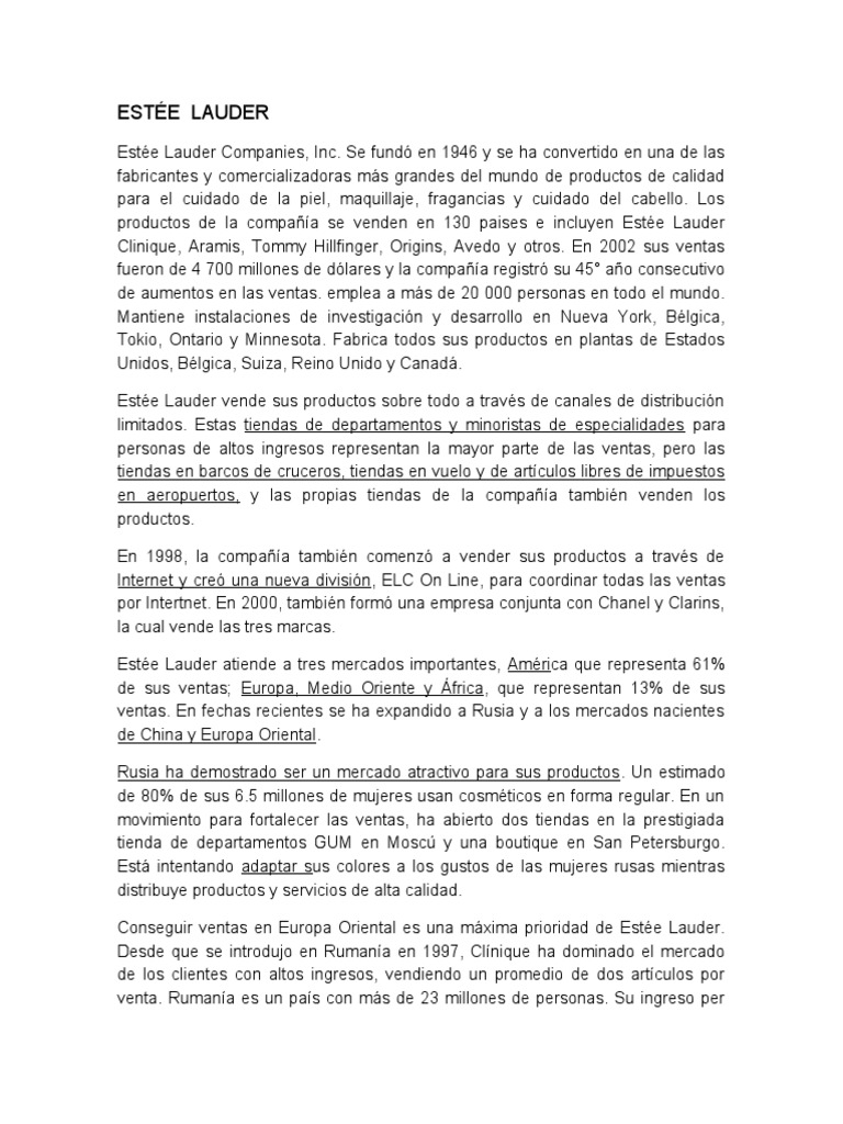 Estrategias Globales de Estée Lauder | PDF | Marketing | Calidad (comercial)