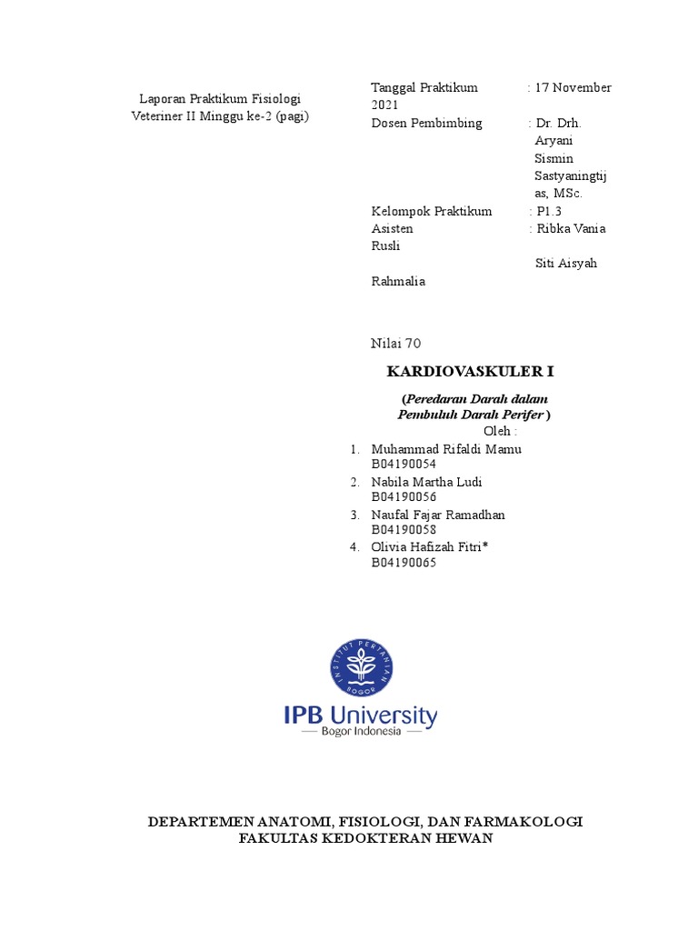 Laporan Kardiovaskular 1 - P1 - Kelompok 3 - Praktikum 2 | PDF | Sains & Matematika