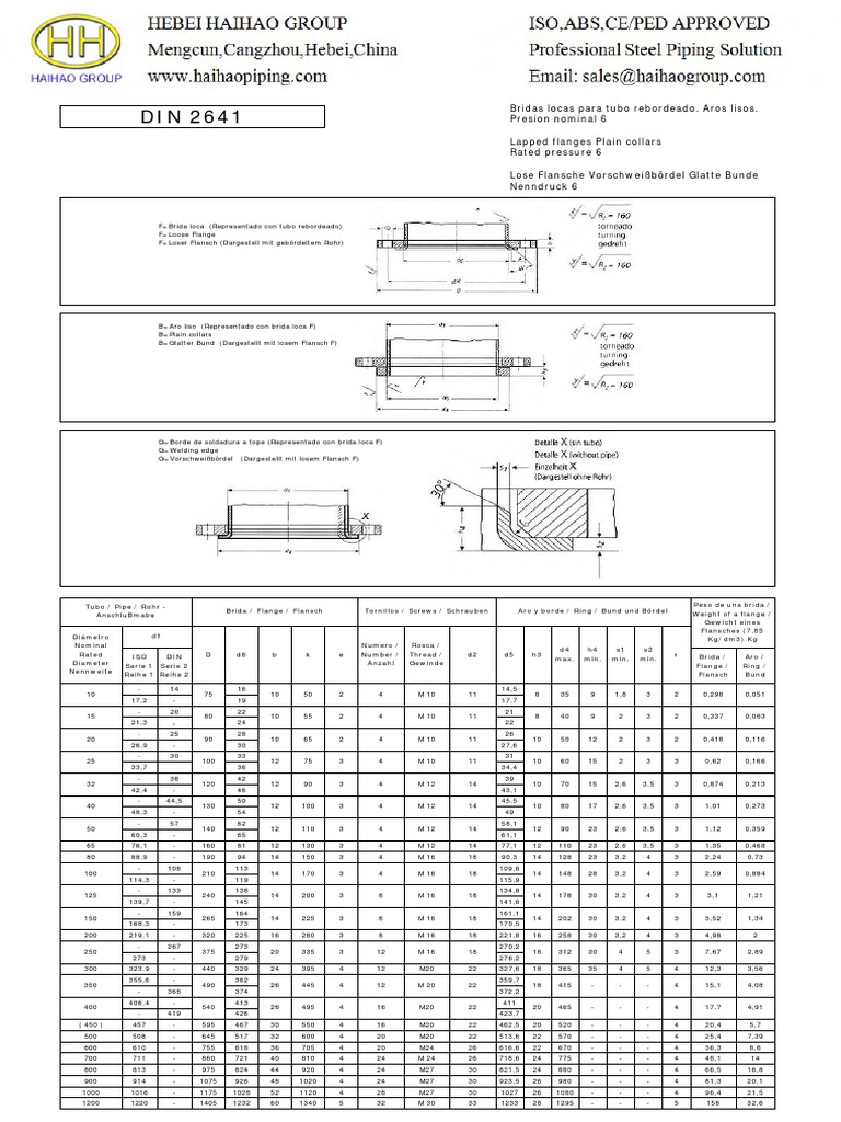 DIN 2641 PN6 Lapped Loose Lap Joint Flanges Plain Collars PDF | PDF