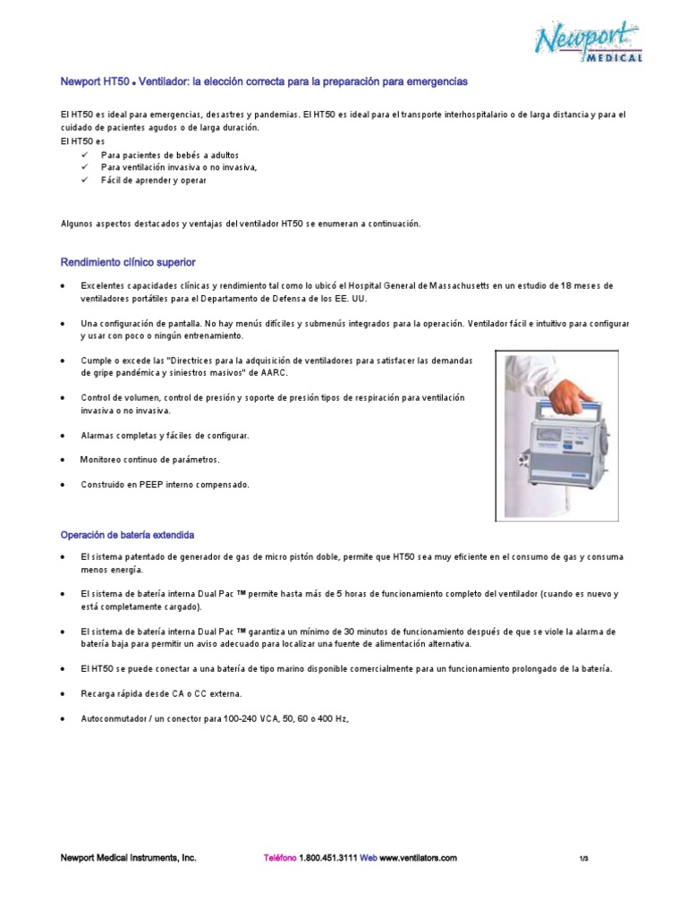 Newport-HT50-Ventilator-Bochure y Ficha Técnica | PDF