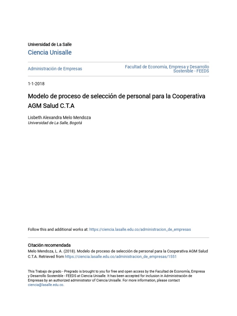 Modelo de Proceso de Selección de Personal para La Cooperativa AG PDF ...
