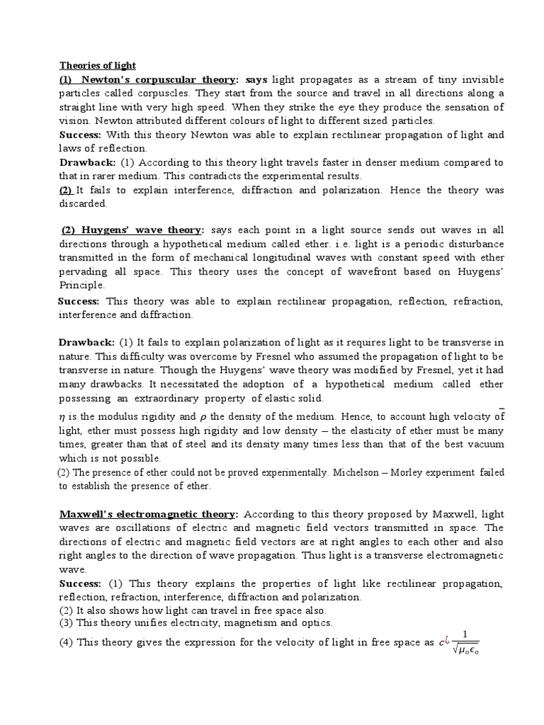 Theories of Light | PDF