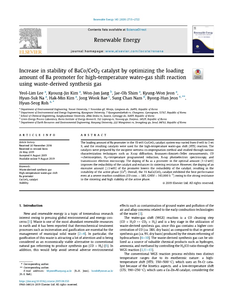 Increase in Stability of BaCo, CeO2 Catalyst by Optimizing The Loading ...