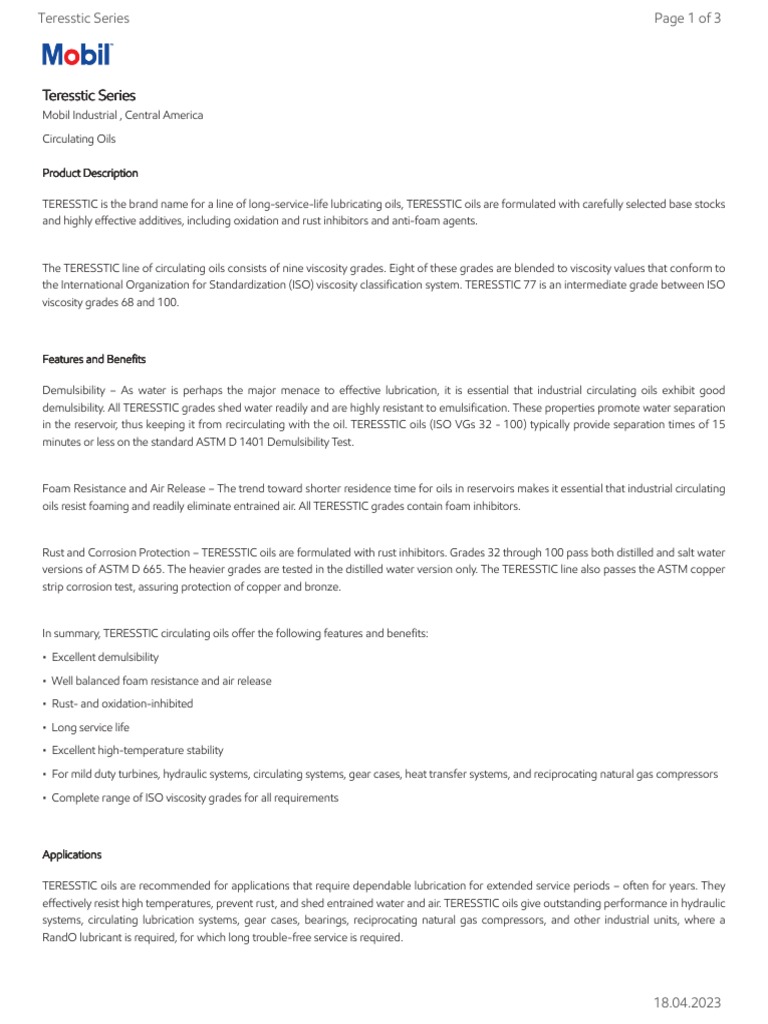 GL - Mobil Teresstic Series XXX | PDF | Lubricant | Motor Oil