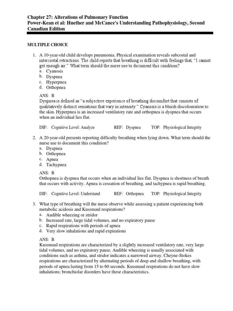 Chapter 27: Alterations of Pulmonary Function Power-Kean Et Al: Huether and Mccance'S ...