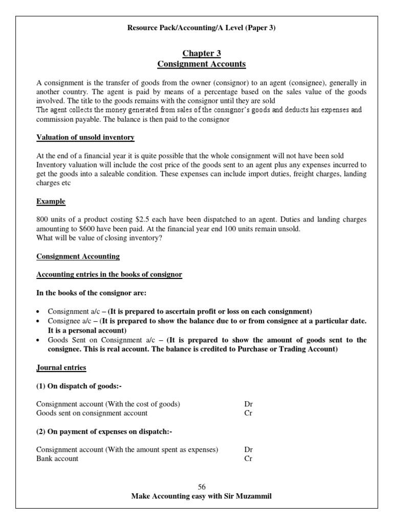 Consignment Account Notes | PDF | Expense | Inventory
