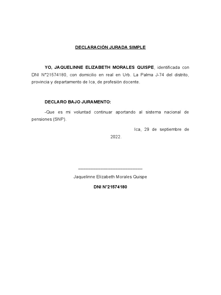 Declaración Jurada Simple Modelo | PDF