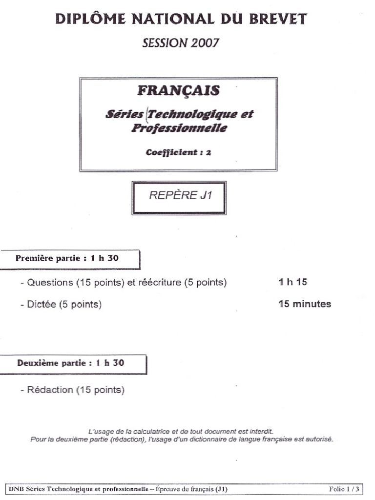BREVET_Francais_2007 | PDF