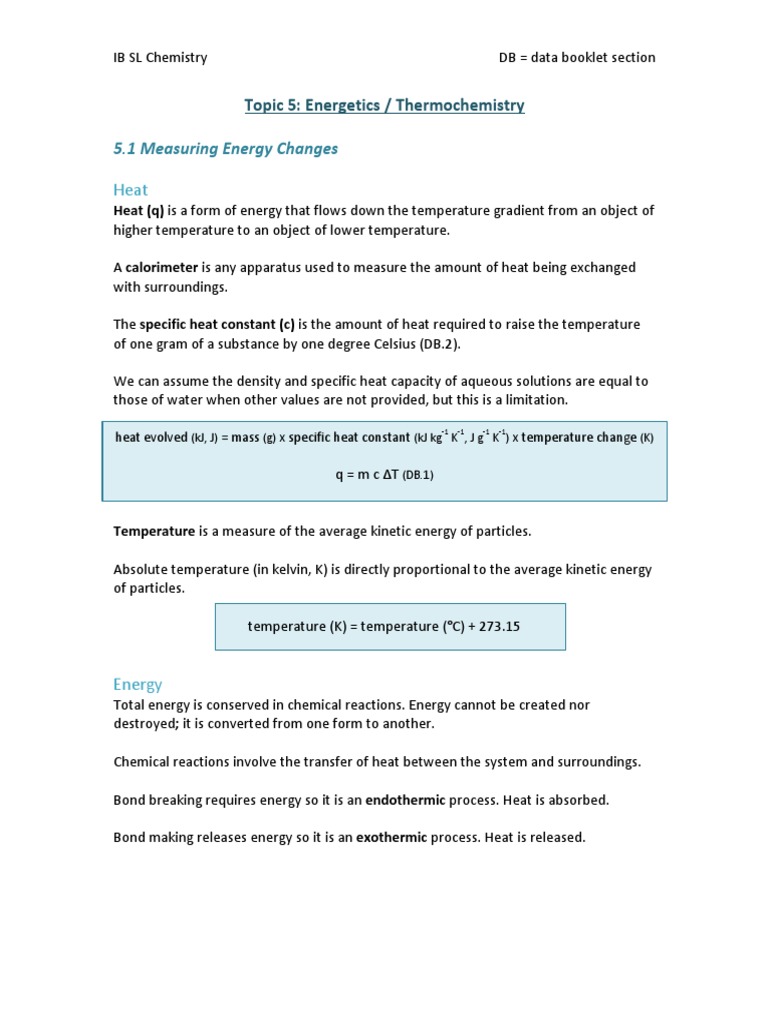 Topic 5 Energetics and Thermochemistry PDF | PDF | Temperature | Heat