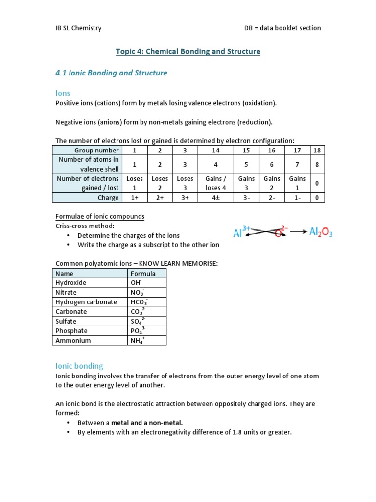 Topic 4 Chemical Bonding and Structure PDF | PDF | Chemical Bond | Ion
