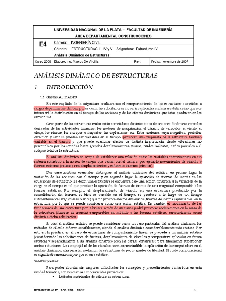 E4-Análisis Dinámico de Estructuras | Descargar gratis PDF | Oscilación | Fuerza