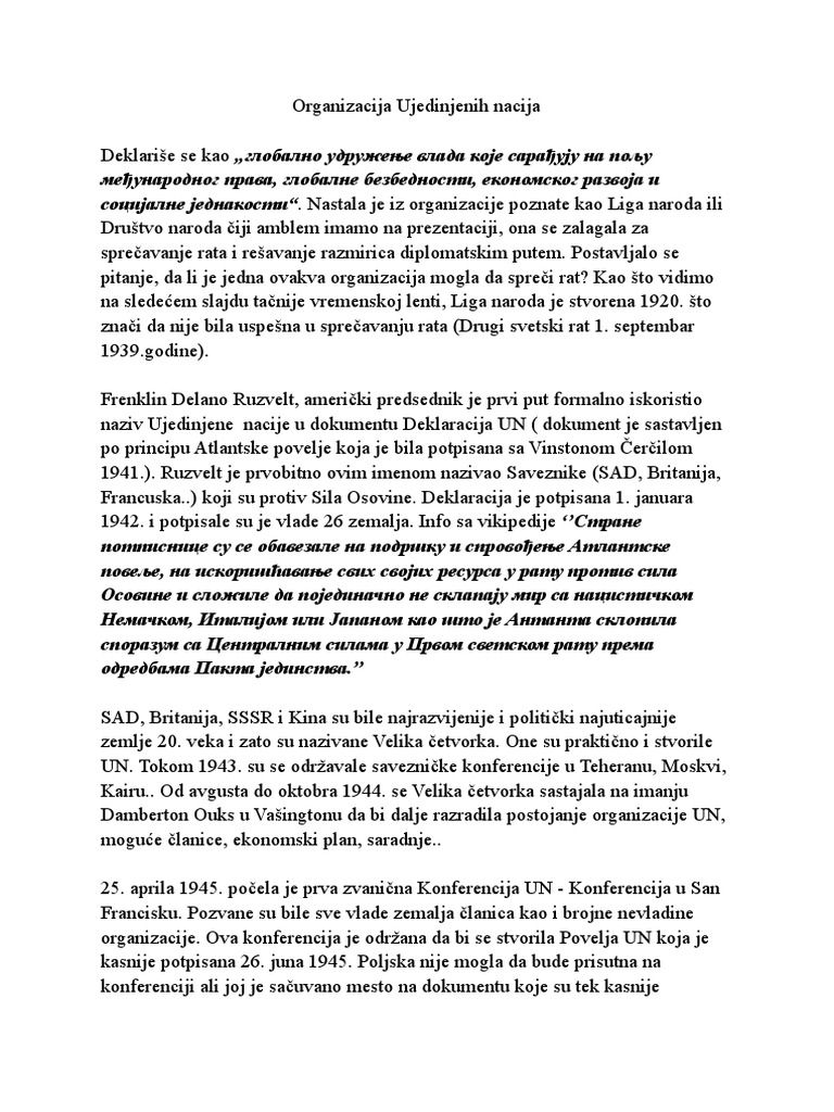 Organizacija Ujedinjenih Nacija | PDF