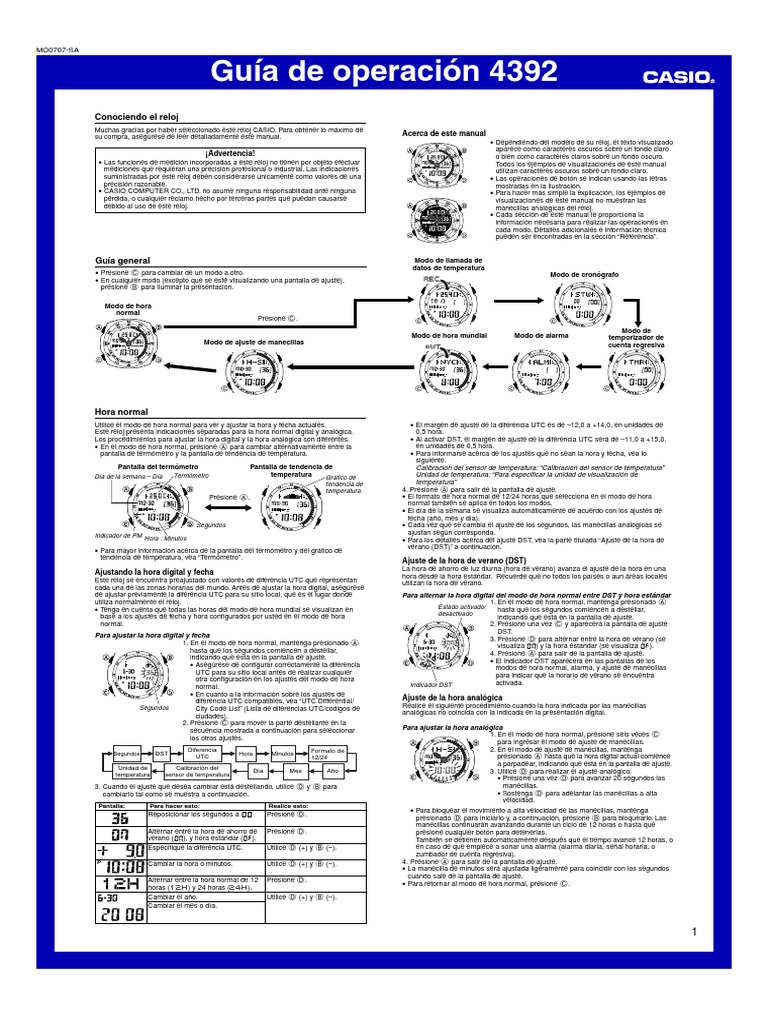 Manual de Reloj Casio 4764 PDF | PDF | Reloj | Hora