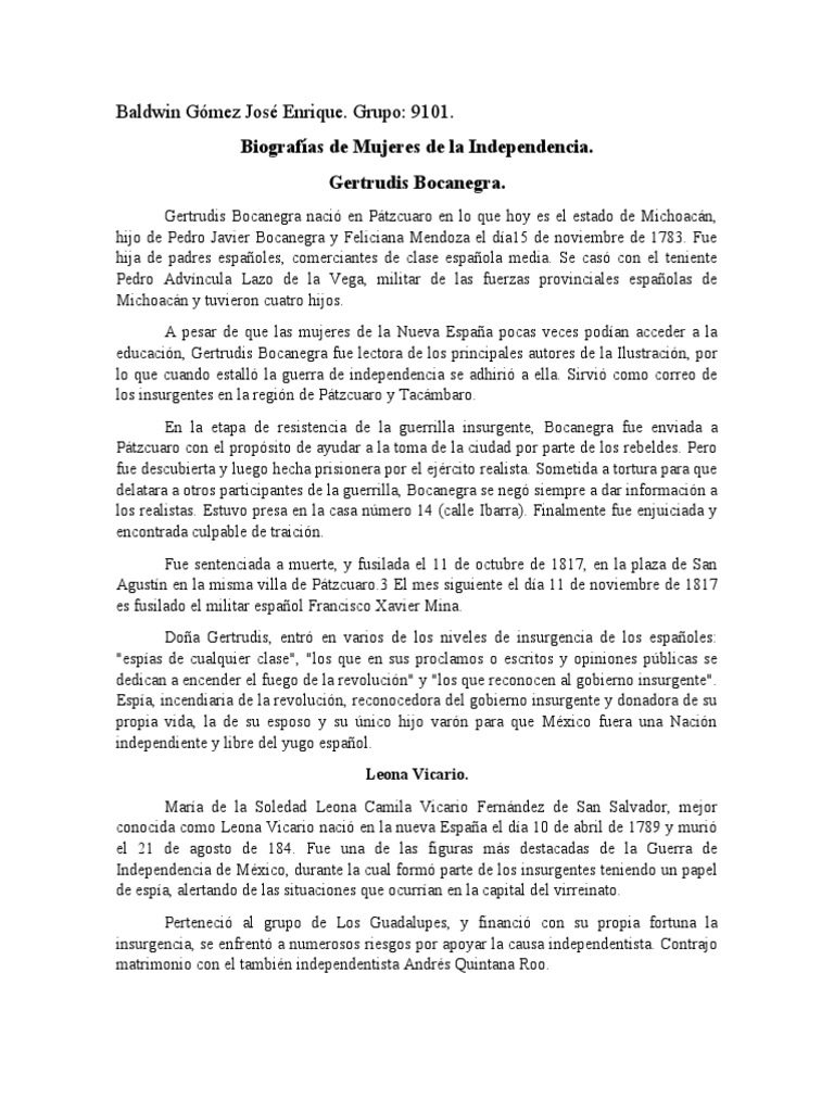 Biografías Mujeres de La Independencia | PDF | Militares de mexico ...