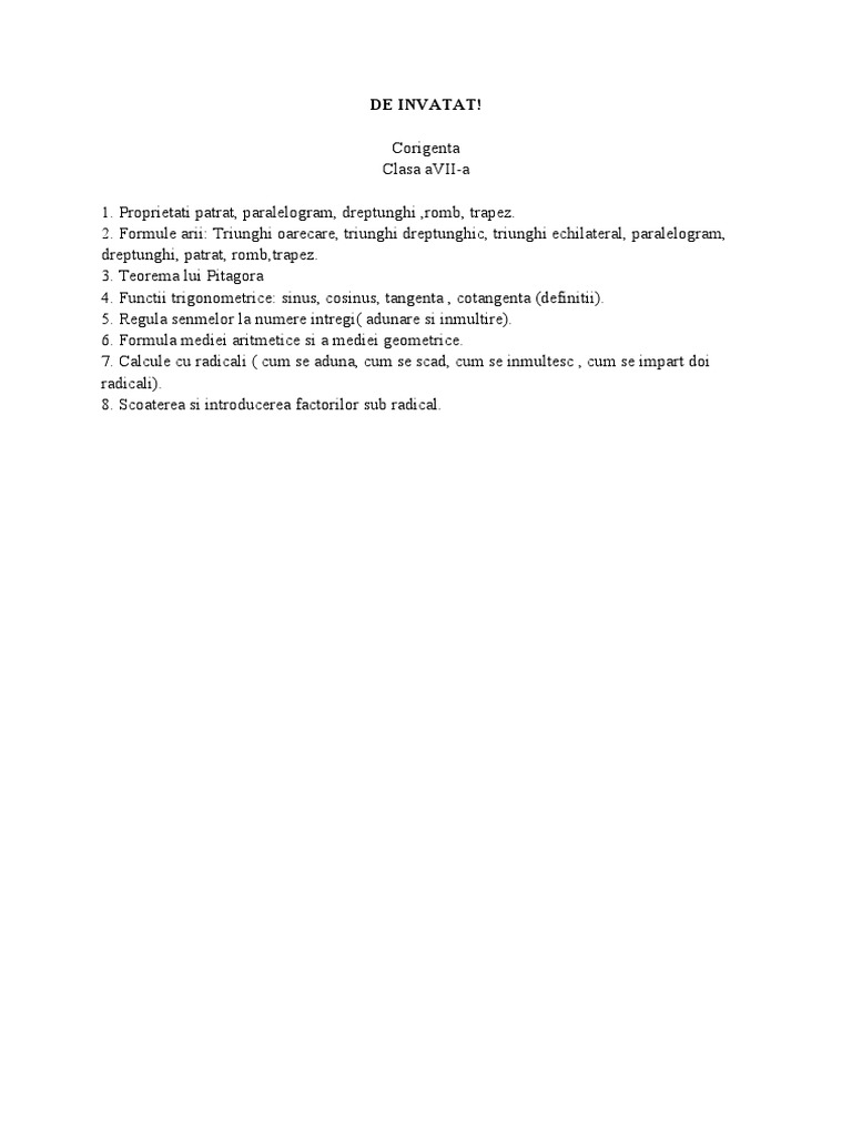 De Invatat PT Corigenta | PDF