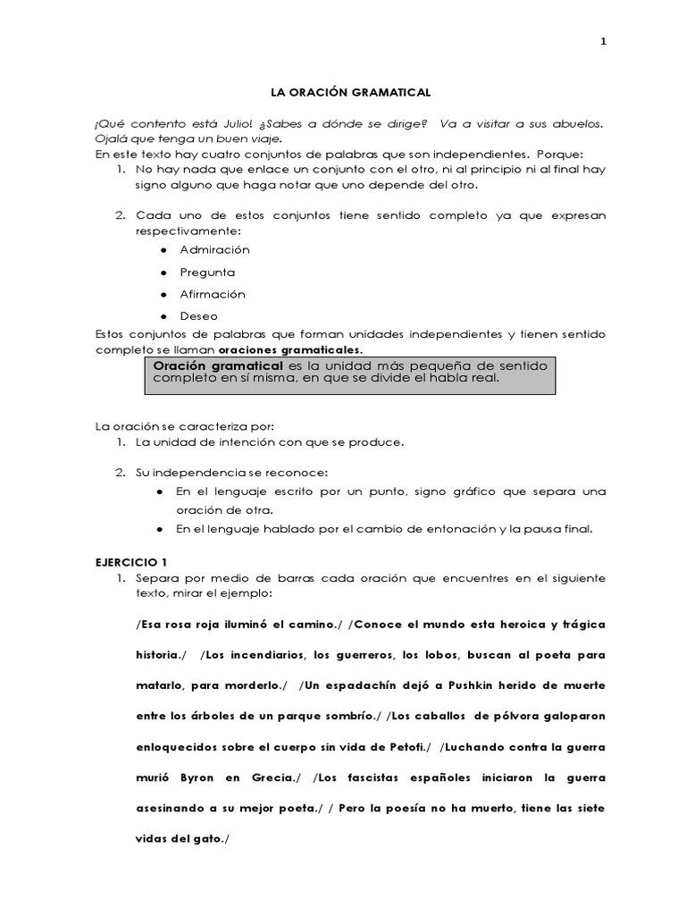 La Oracion Gramatical-6.Cartilla 1 | PDF | Predicado (Gramática ...