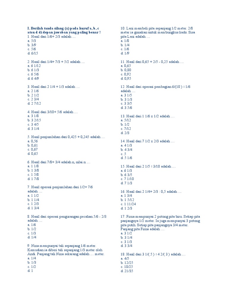 Soal Uas MTK 1 Kls 5 | PDF