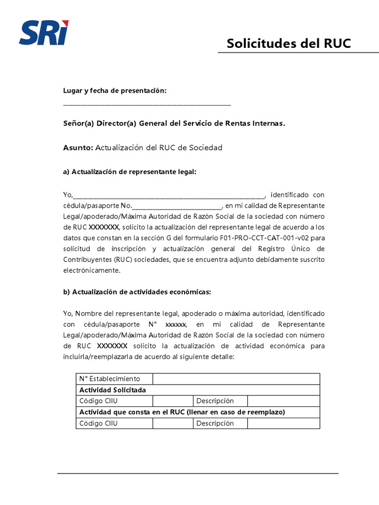 Formato Solicitudes RUC Actualización - Sociedades | PDF