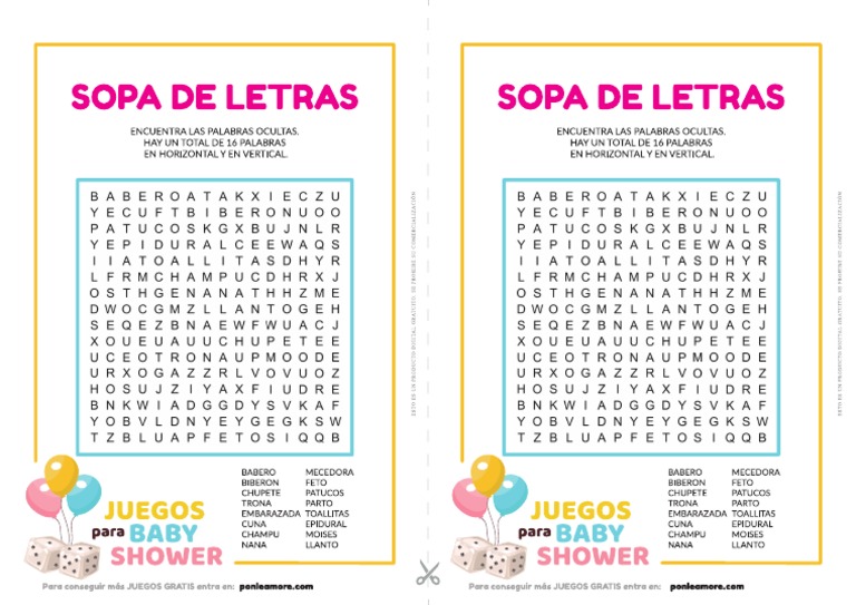 Sopa de Letras Baby Shower | PDF