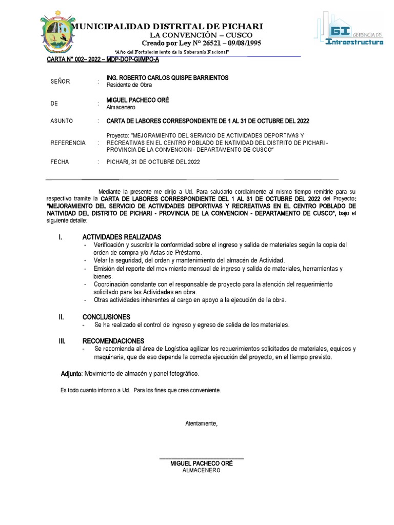 Informe de Almacenero | PDF